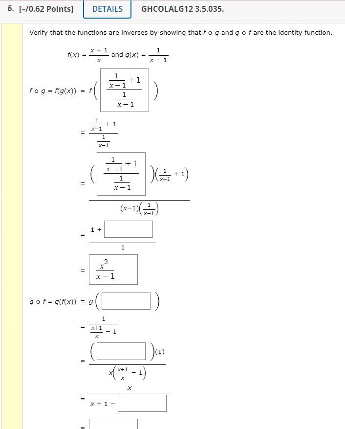 Solved Verify that the functions are inverses by showing | Chegg.com