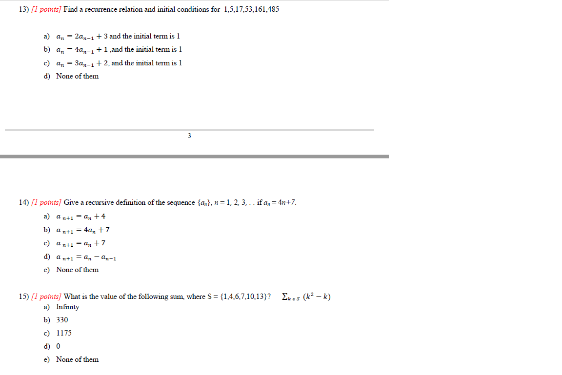 Solved 13) [1 points] Find a recurrence relation and initial | Chegg.com