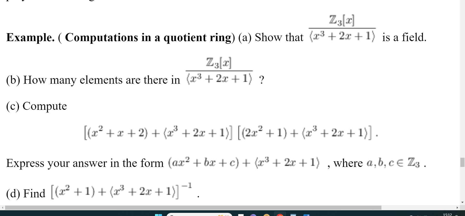 Example. ( Computations in a quotient ring) (a) Show | Chegg.com