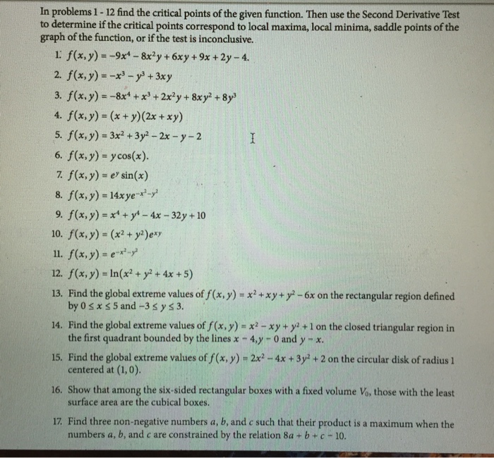 Solved In problems 1- 12 find the critical points of the | Chegg.com