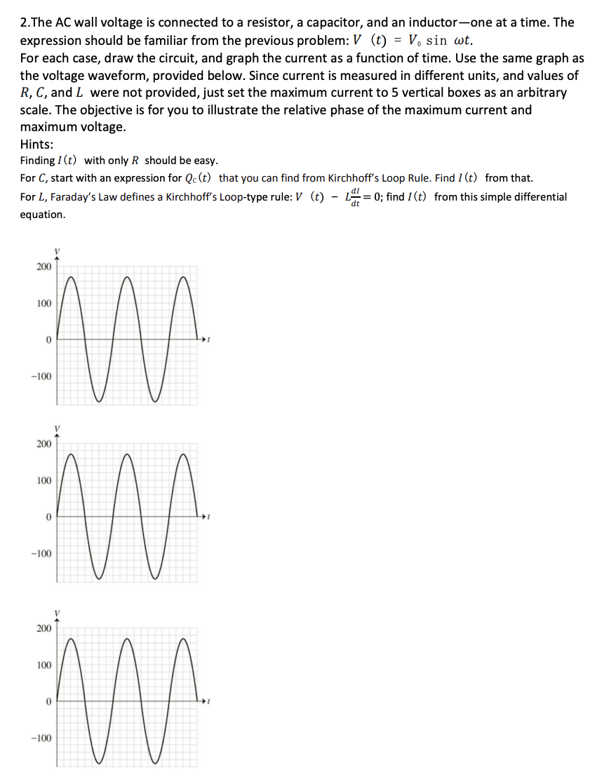 Solved 2.The AC wall voltage is connected to a resistor, a | Chegg.com