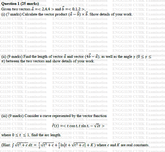 Solved Question 1 (25 marks) ion ENGC 130 CUHK Examination | Chegg.com
