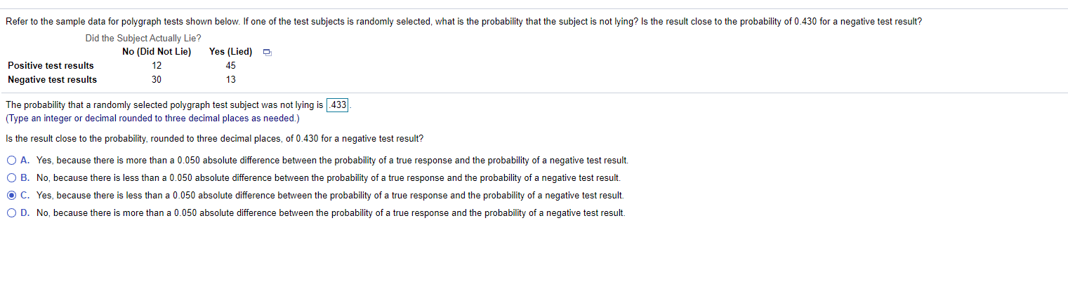 Solved Refer to the sample data for polygraph tests shown | Chegg.com