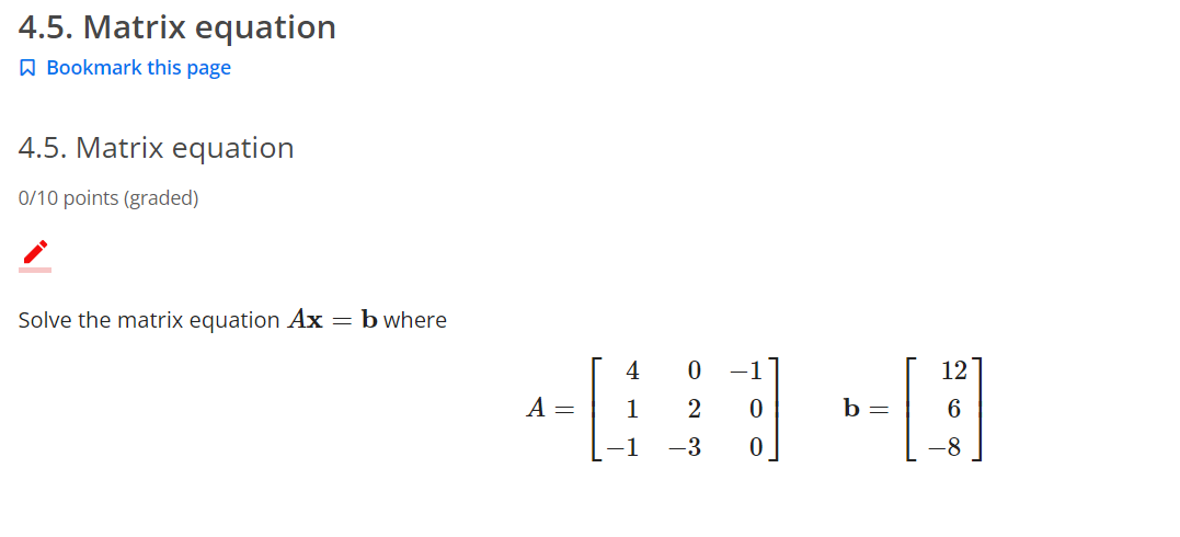 Solved 4.5. Matrix equation ఐ Bookmark this page 4.5. Matrix | Chegg.com