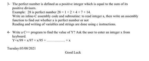 Solved 3- The perfect number is defined as a positive | Chegg.com