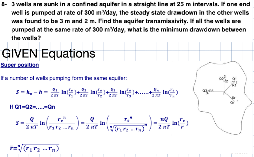 Solved 8- 3 wells are sunk in a confined aquifer in a | Chegg.com