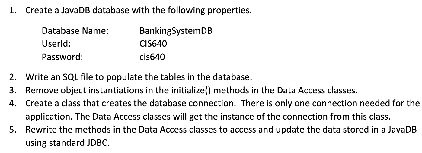 Solved 1. Create a JavaDB database with the following | Chegg.com