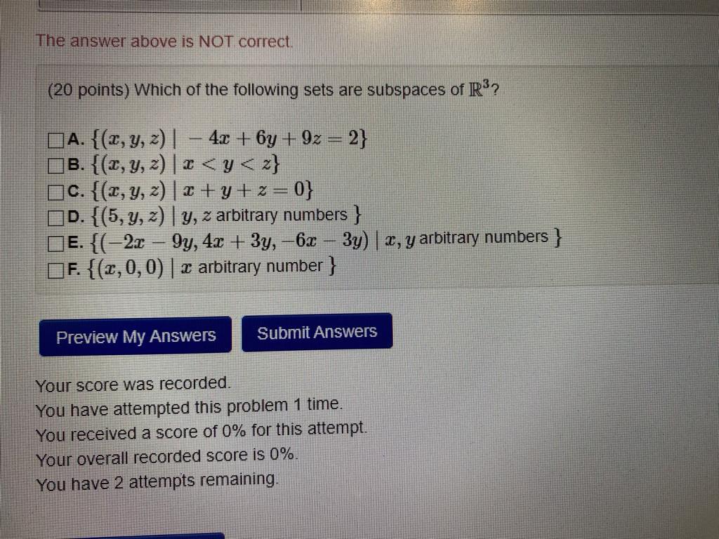 Solved Which of the following sets are subspaces of | Chegg.com