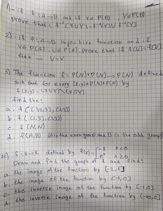 Solved 4- if f:A→B and if x∈P(B),Y∈P(B) Prove that: | Chegg.com