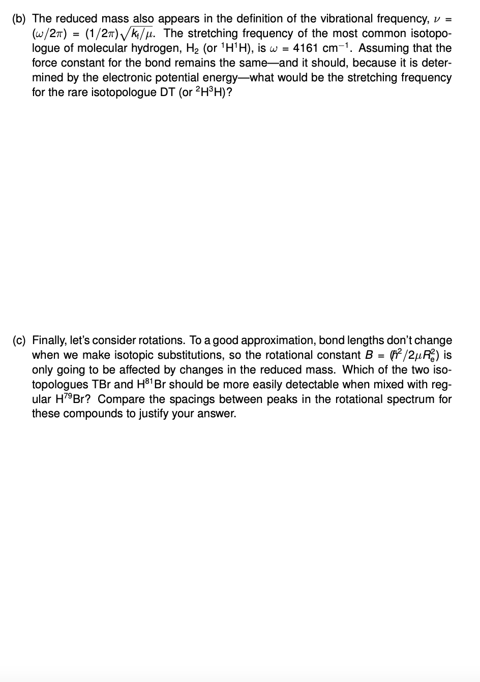 Solved 11. Reduced Mass & Isotope Effects (20 pts.) In this | Chegg.com