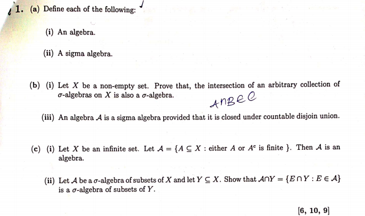 Solved 1. (a) Define each of the following: (i) An algebra. | Chegg.com