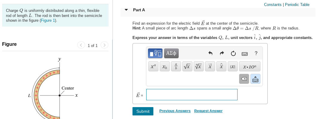 Solved Constants Periodic Table Part A Charge Q is uniformly | Chegg.com