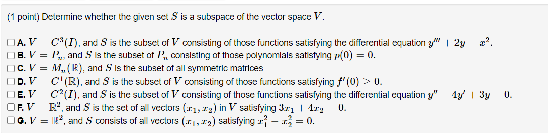 Solved (1 point) Determine whether the given set S is a | Chegg.com