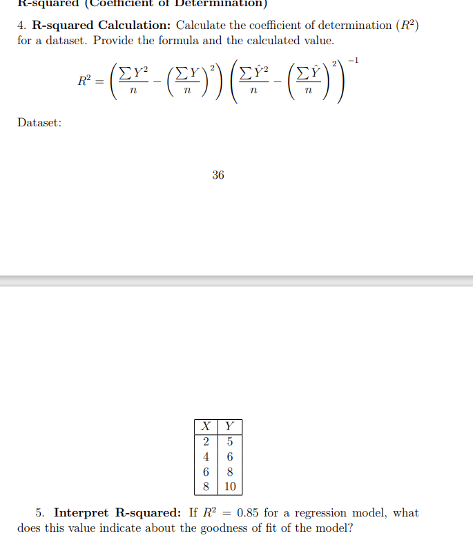 Solved 4. R-squared Calculation: Calculate the coefficient | Chegg.com