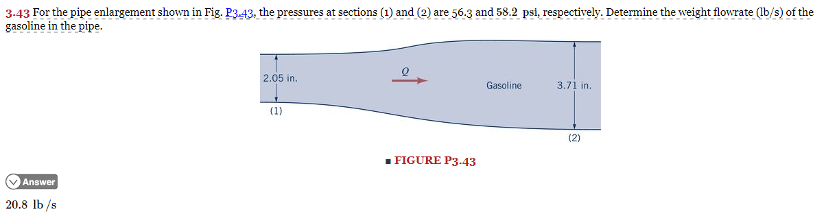 Solved 3-43 For the pipe enlargement shown in Fig. P3.43, | Chegg.com