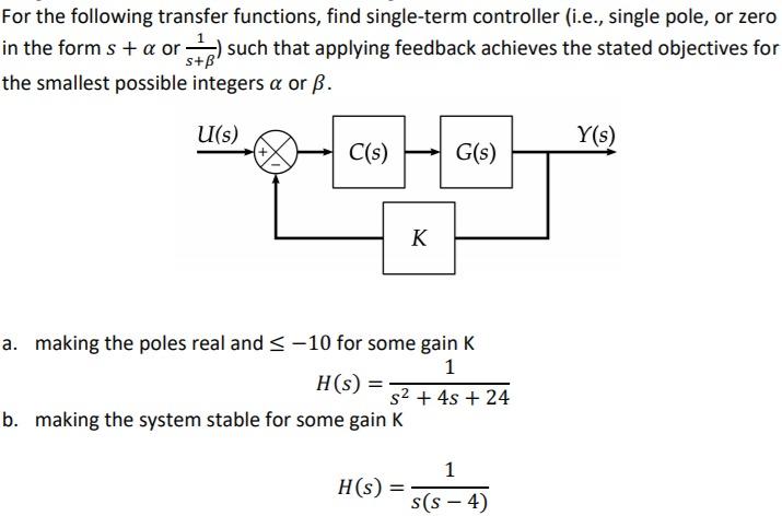 For the following transfer functions, find | Chegg.com