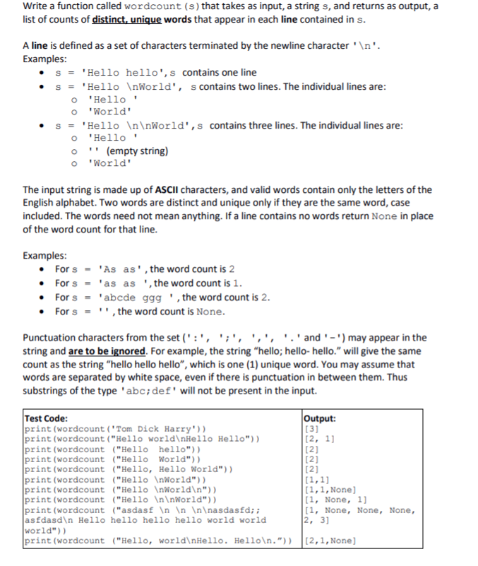 Solved Write A Function Called Wordcount S That Takes As