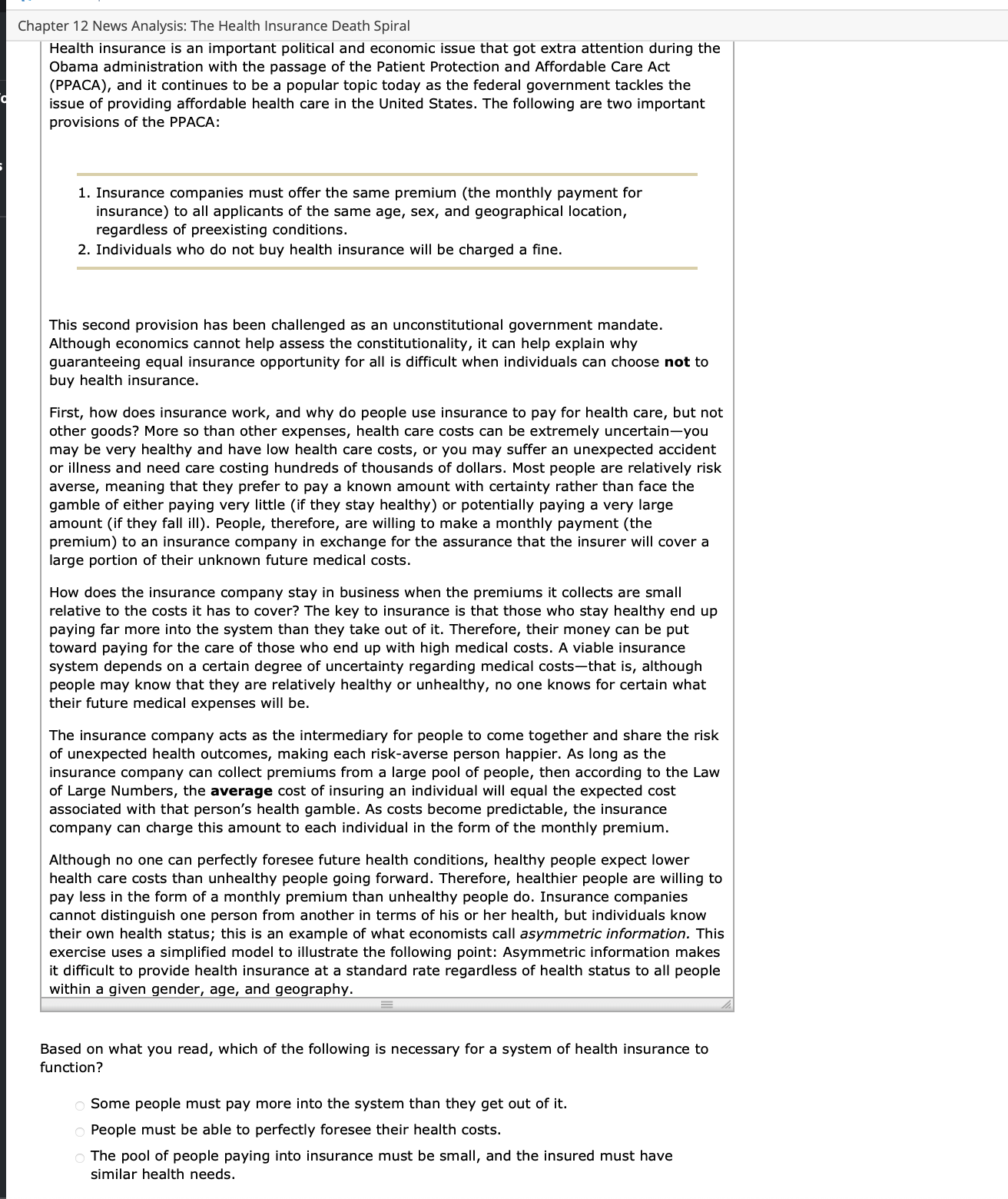 Solved Chapter 12 ﻿News Analysis: The Health Insurance Death | Chegg.com