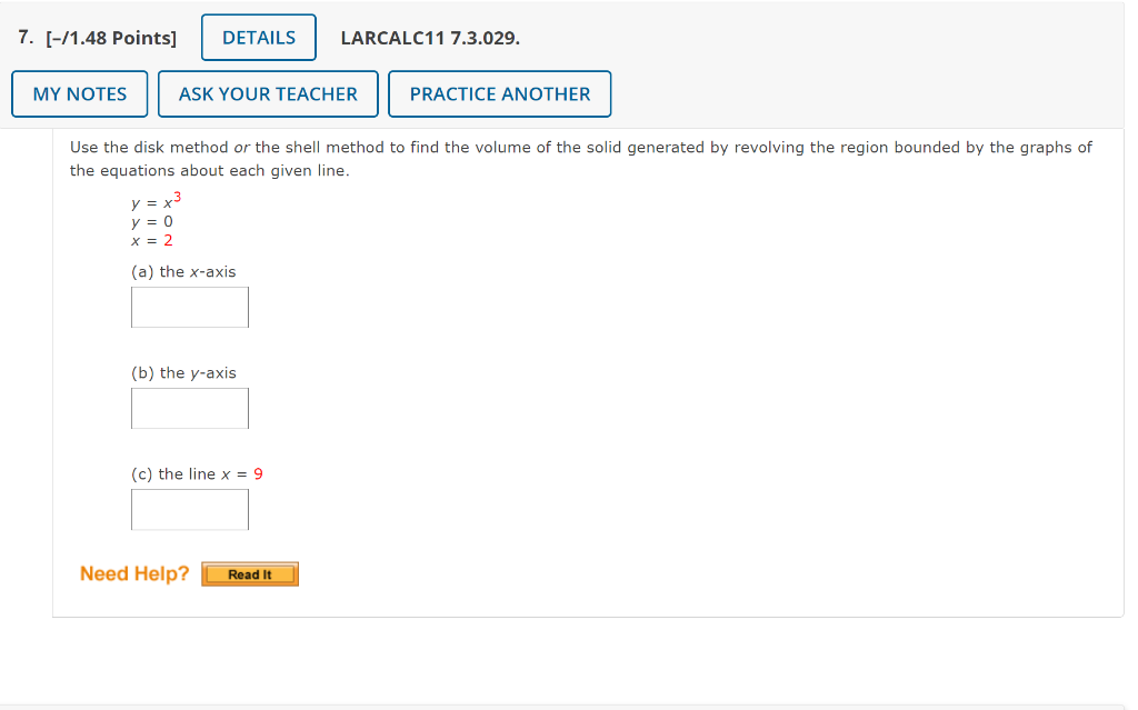 Solved 7. [-/1.48 Points] DETAILS LARCALC11 7.3.029. MY | Chegg.com