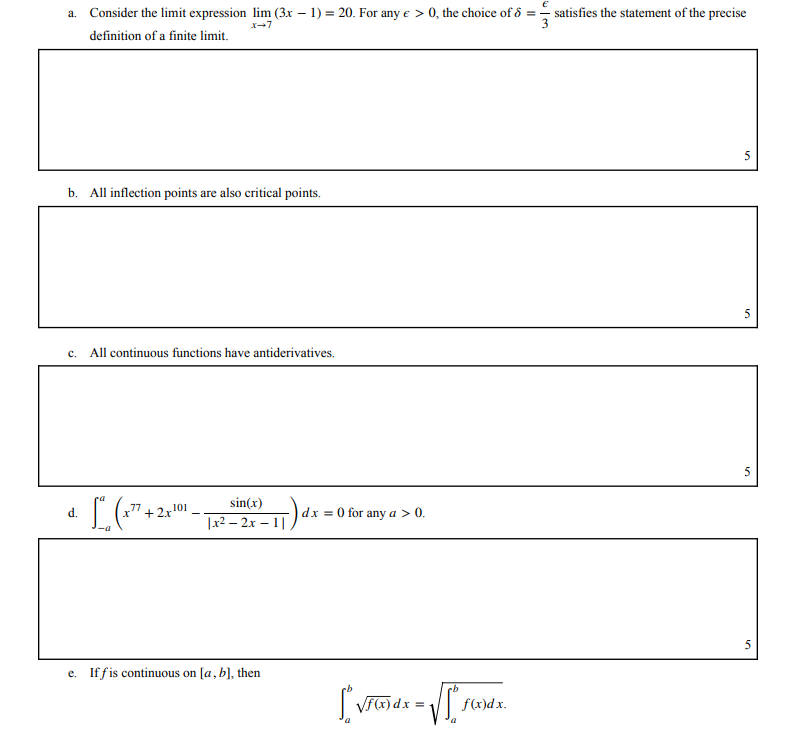 Solved For each of the following statements, determine if | Chegg.com