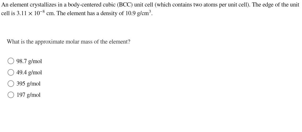 Solved An Element Crystallizes In A Body Centered Cubic