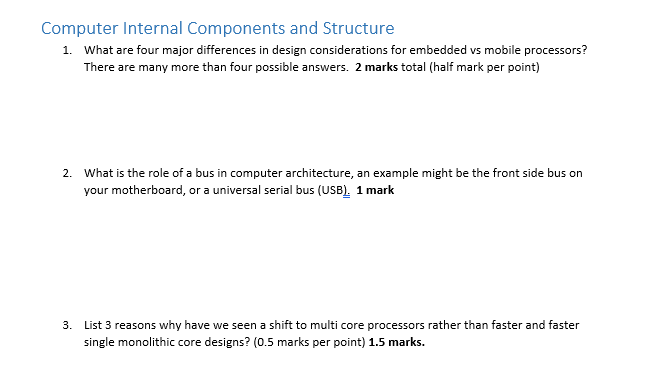 Solved Computer Internal Components and Structure 1. What | Chegg.com