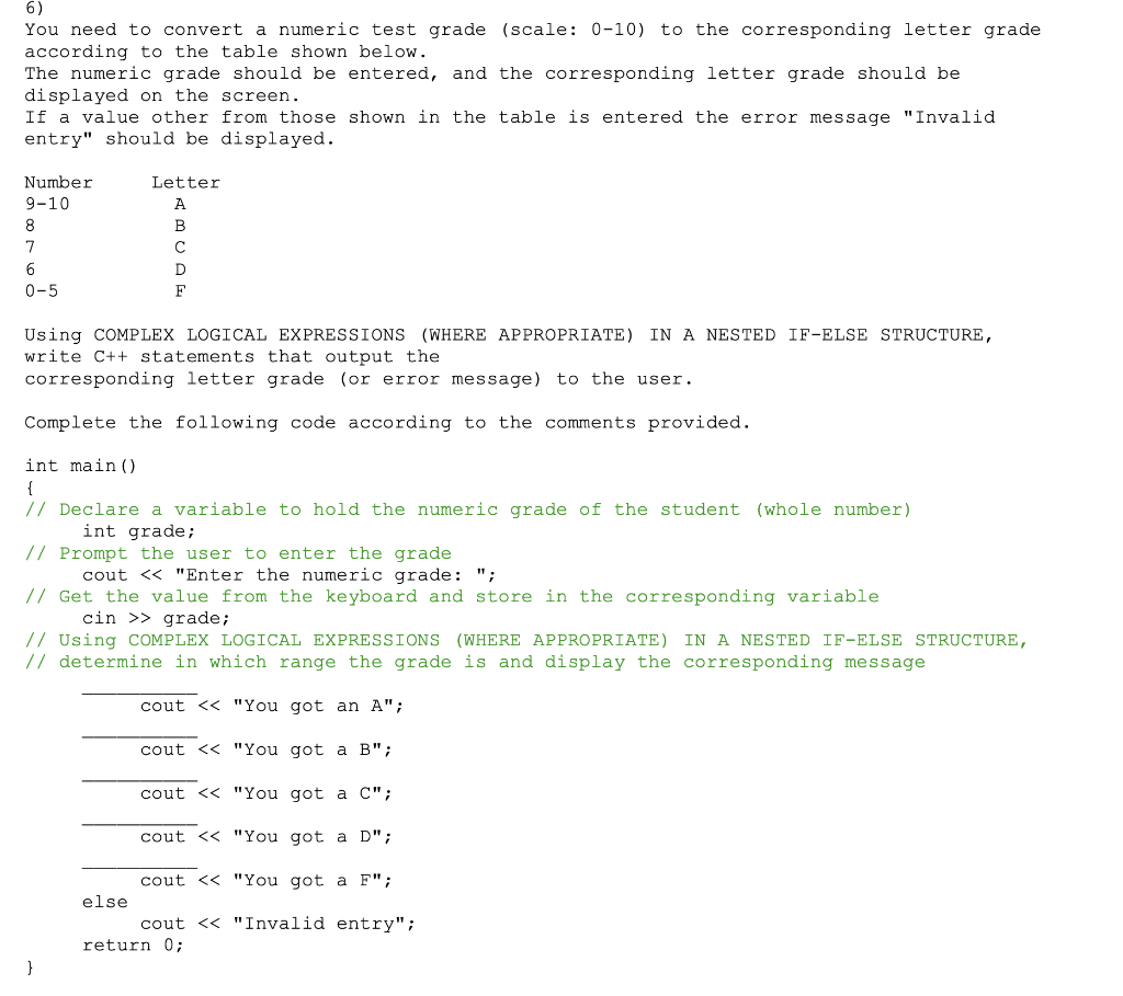 Solved You need to convert a numeric test grade (scale: | Chegg.com