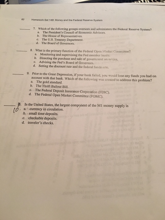 Solved 60 Homework Set 14B: Money and the Federal Reserve | Chegg.com