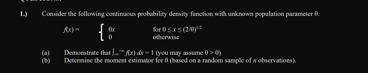 Solved 1.) Consider the following continuous probability | Chegg.com