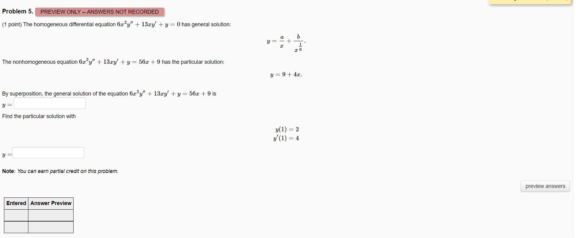 Solved Problem 5. PREVIEW ONLY -- ANSWERS NOT RECORDED (1 | Chegg.com