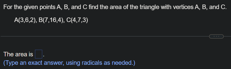 Solved For the given points A,B, and C find the area of the | Chegg.com