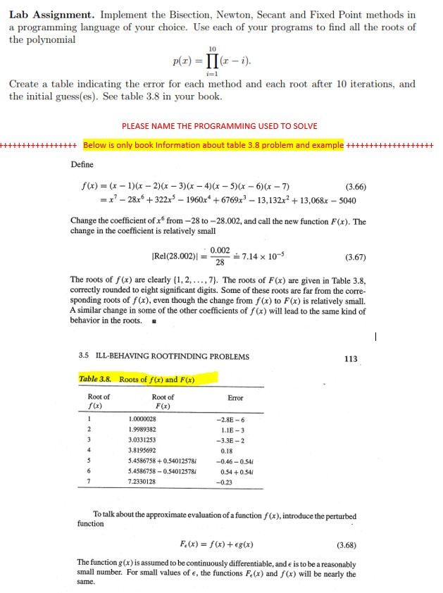 10 Lab Assignment. Implement the Bisection, Newton, | Chegg.com