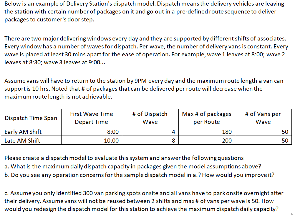 Below is an example of Delivery Station's dispatch | Chegg.com