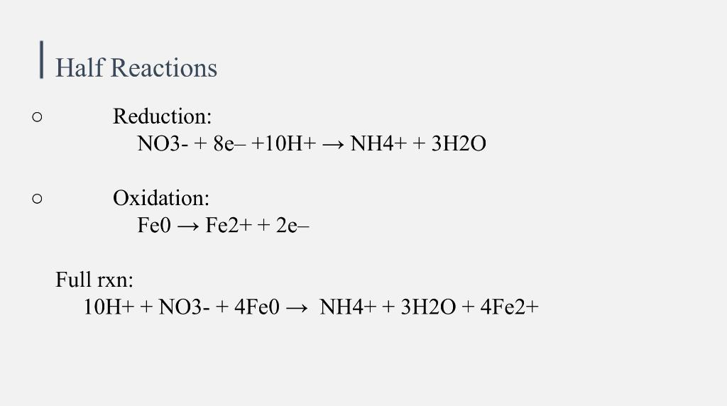 Solved Half Reactions O Reduction: NO3- + 8e- +10H+ + NH4+ + | Chegg.com