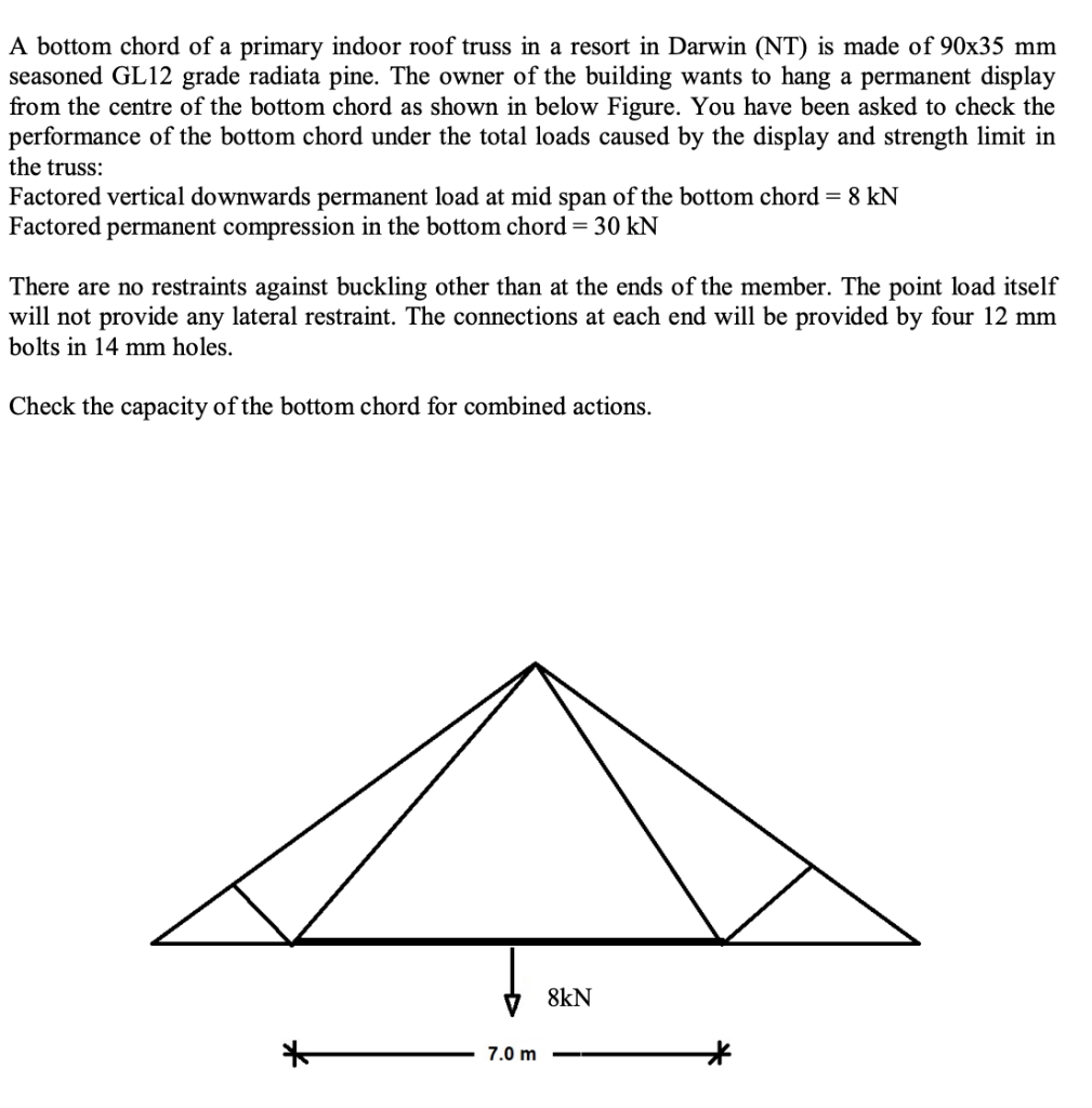 Solved A bottom chord of a primary indoor roof truss in a | Chegg.com
