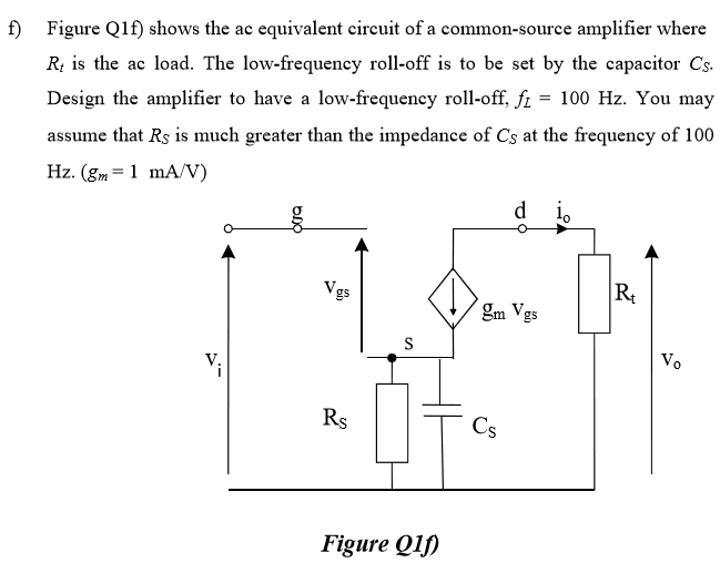 Solved f) Figure Qlf) shows the ac equivalent circuit of a | Chegg.com