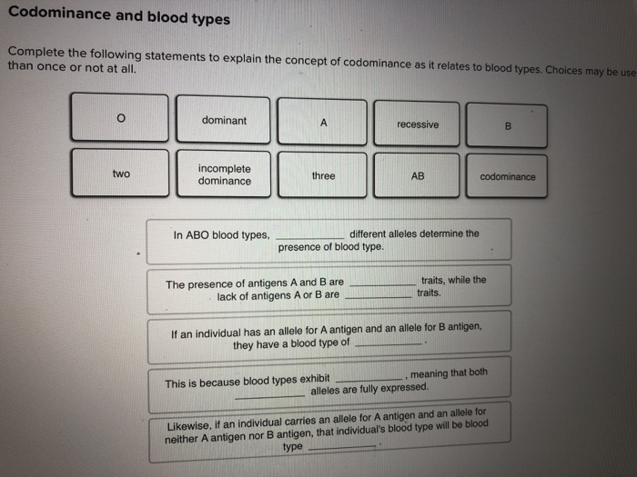 Solved Codominance and blood types Complete the following | Chegg.com