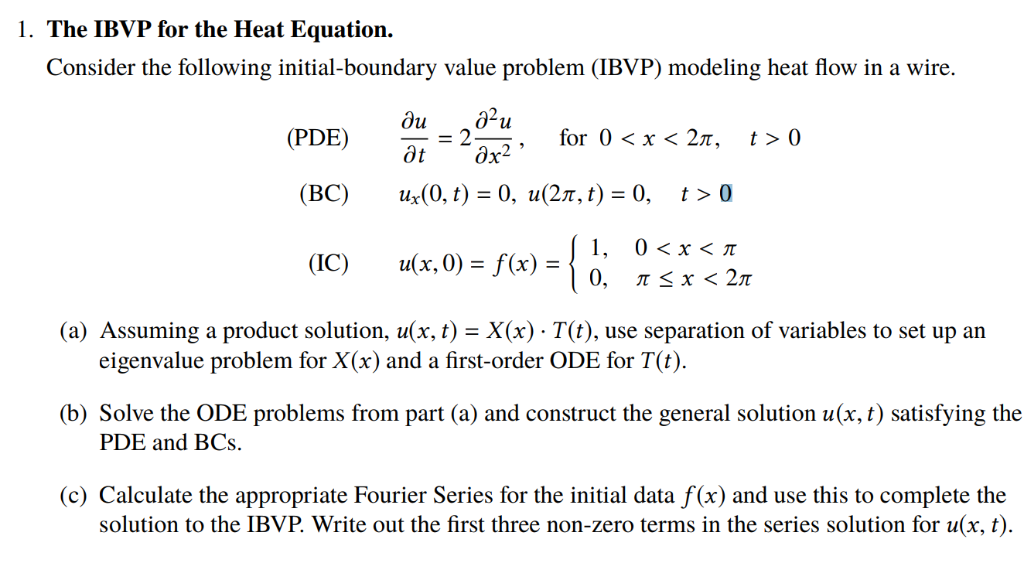 Solved 1. The IBVP for the Heat Equation. Consider the | Chegg.com