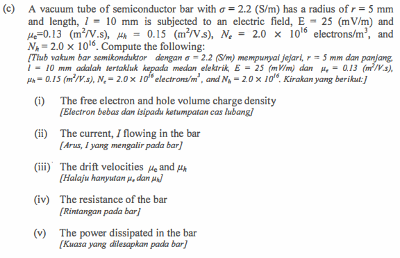 Solved A vacuum tube of semiconductor bar with σ=2.2( S/m) | Chegg.com