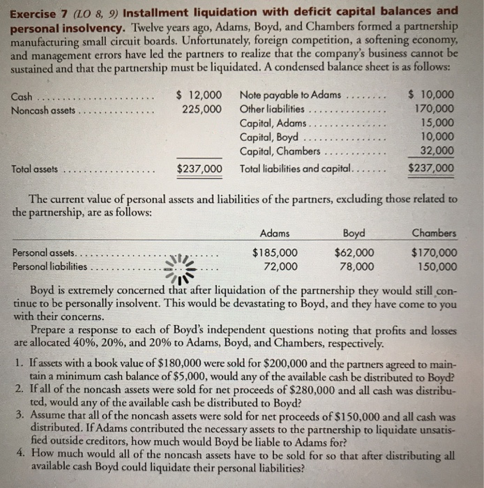 Solved Exercise 7 (LO 8, 9) Installment liquidation with | Chegg.com