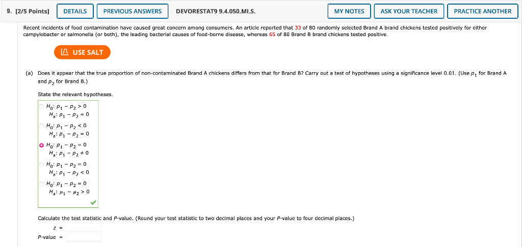 Solved 9. [2/5 Points) DETAILS PREVIOUS ANSWERS DEVORESTAT9 | Chegg.com