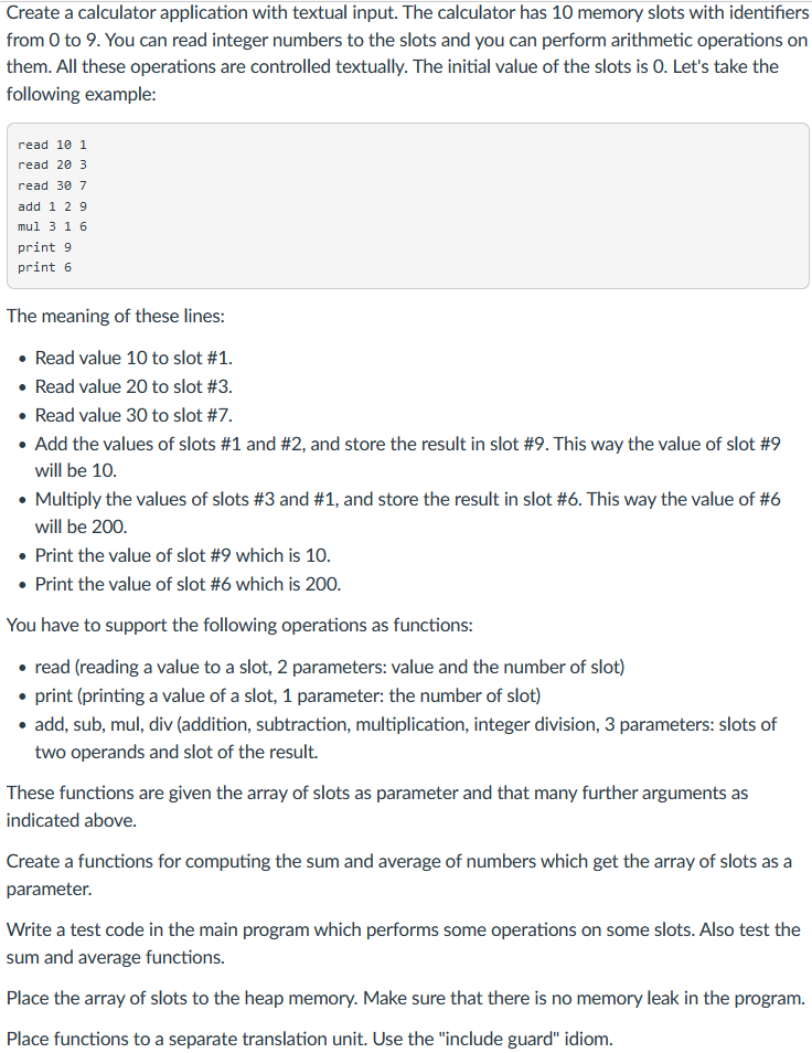 Solved Create a calculator application with textual input. | Chegg.com