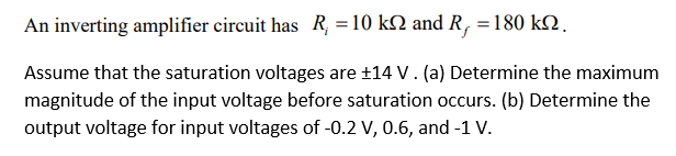 Solved An inverting amplifier circuit has R = 10 kN and R, = | Chegg.com