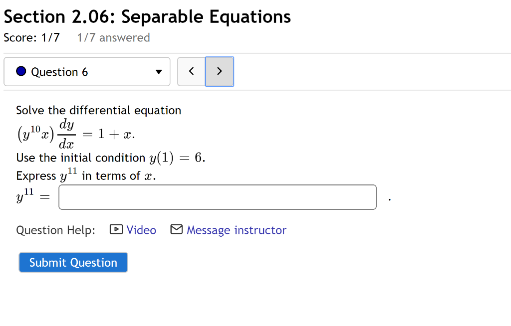 Solved Section 2 06 Separable Equations Score 1 7 17
