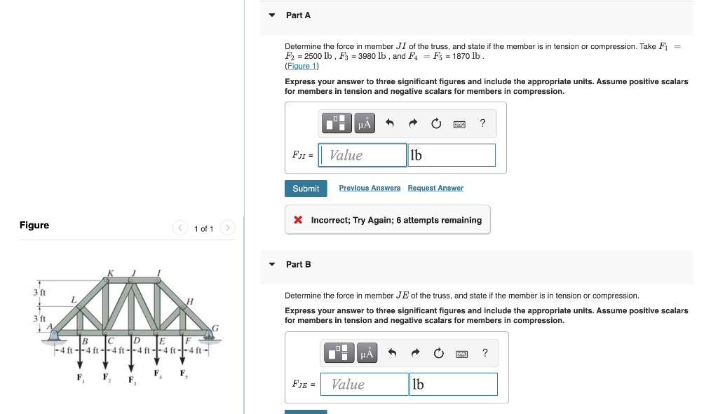 Solved Part A Determine the force in member JI of the truss, | Chegg.com