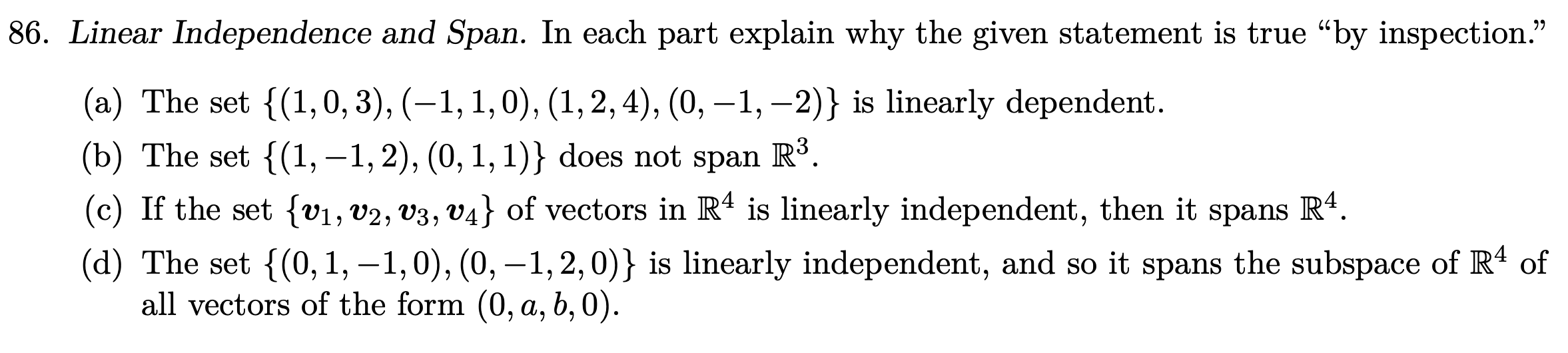 Solved 36. Linear Independence and Span. In each part | Chegg.com