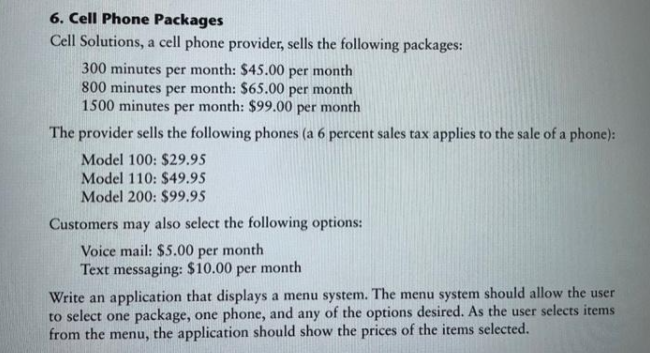 Solved 6. Cell Phone Packages Cell Solutions, a cell phone | Chegg.com