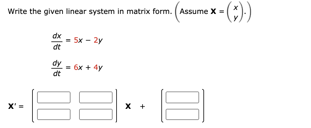 Solved Write the given linear system in matrix form. Assume | Chegg.com