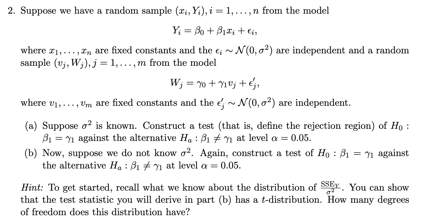 Solved Suppose we have a random sample (xi,Yi),i=1,…,n from | Chegg.com