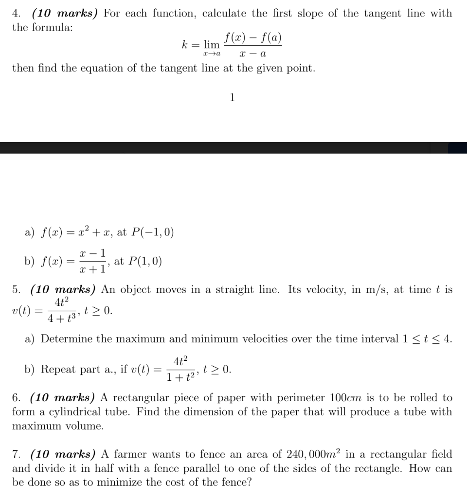 Solved 4. (10 marks) For each function, calculate the first | Chegg.com